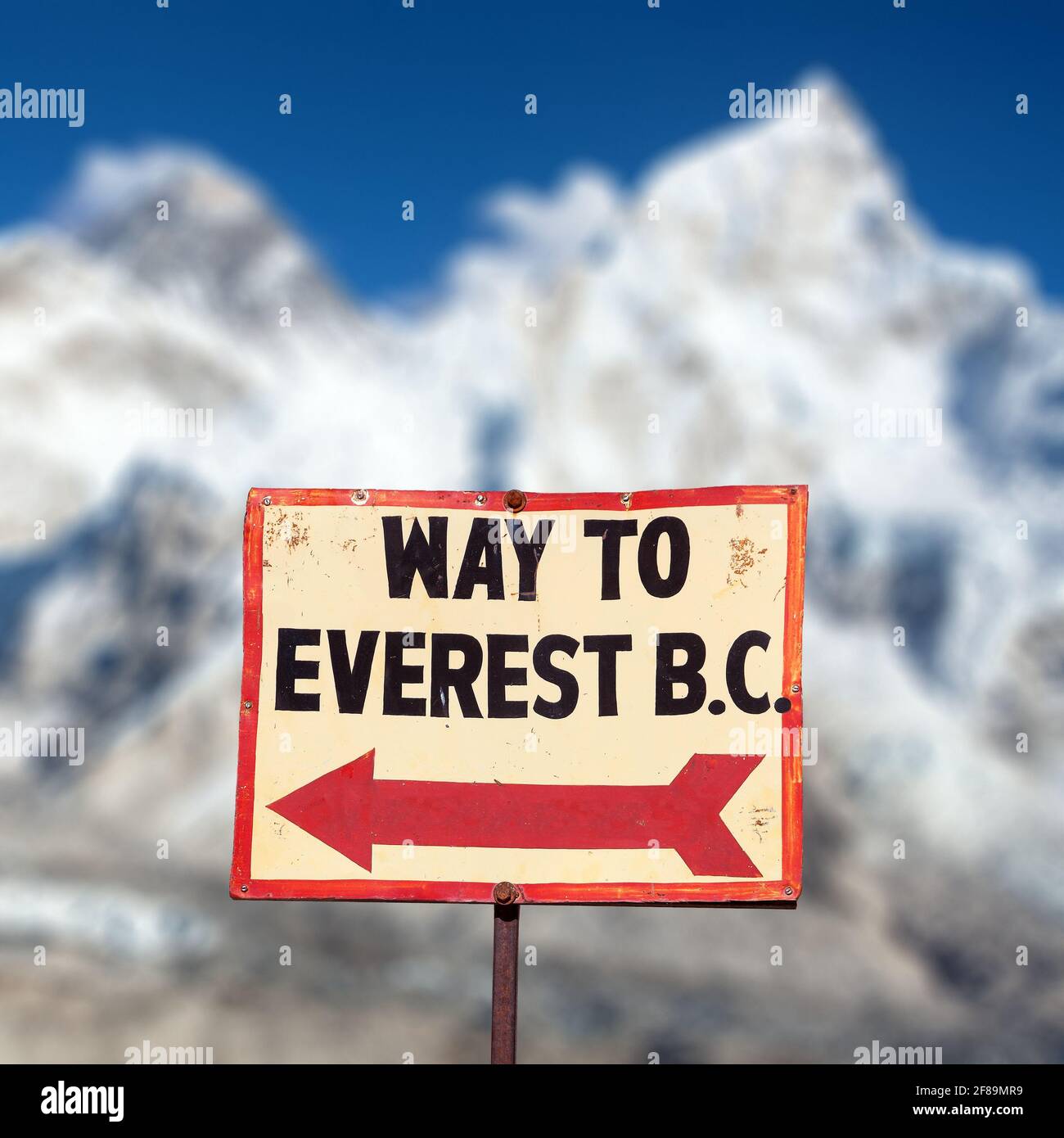 signpost way to mount everest b.c. and top of mount everest, nepal ...