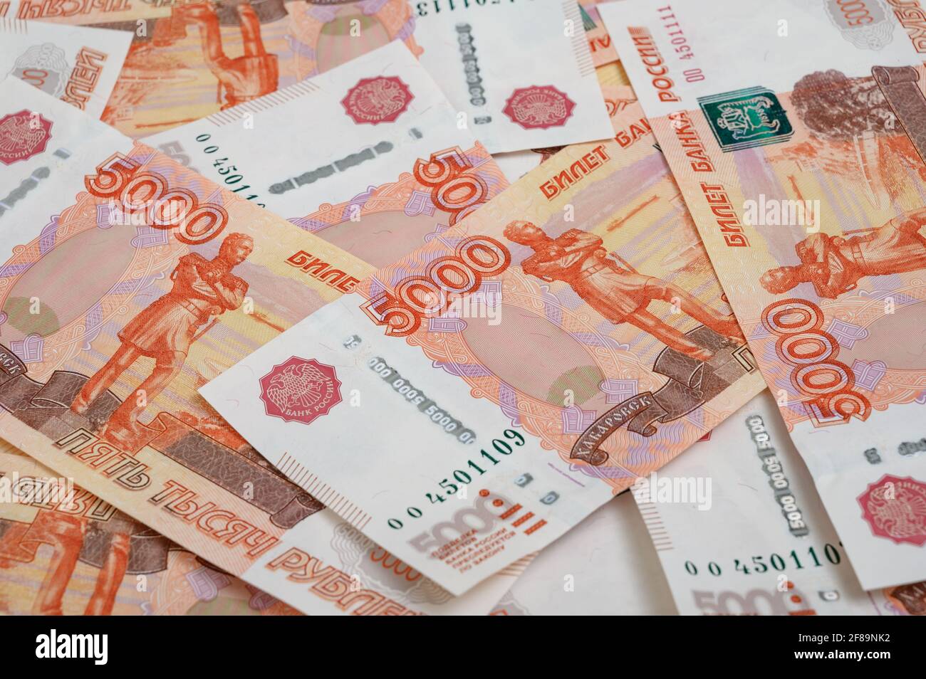 5000 rubles background. Russian banknotes at different angles Stock ...