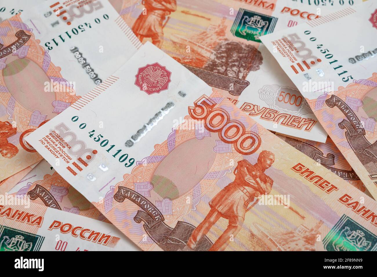 5000 rubles background. Russian banknotes at different angles Stock ...