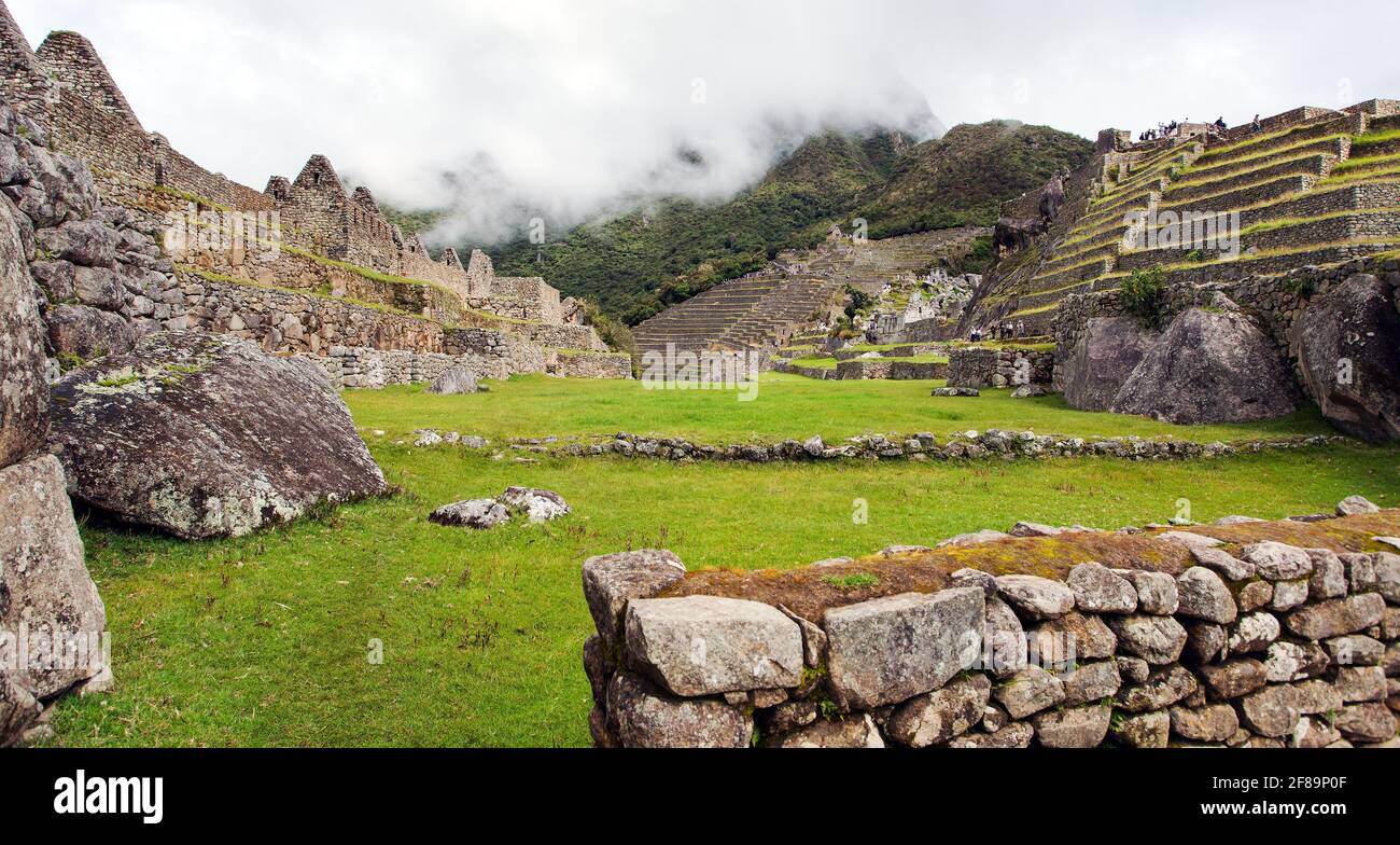 Machu Picchu, panoramic view of peruvian incan town, unesco world ...