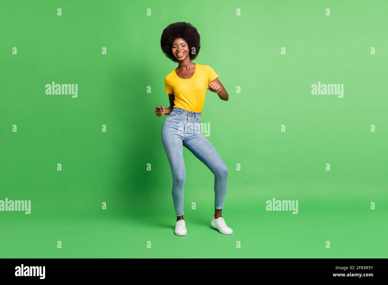 Full length body size photo of dancing woman relaxing at party isolated ...