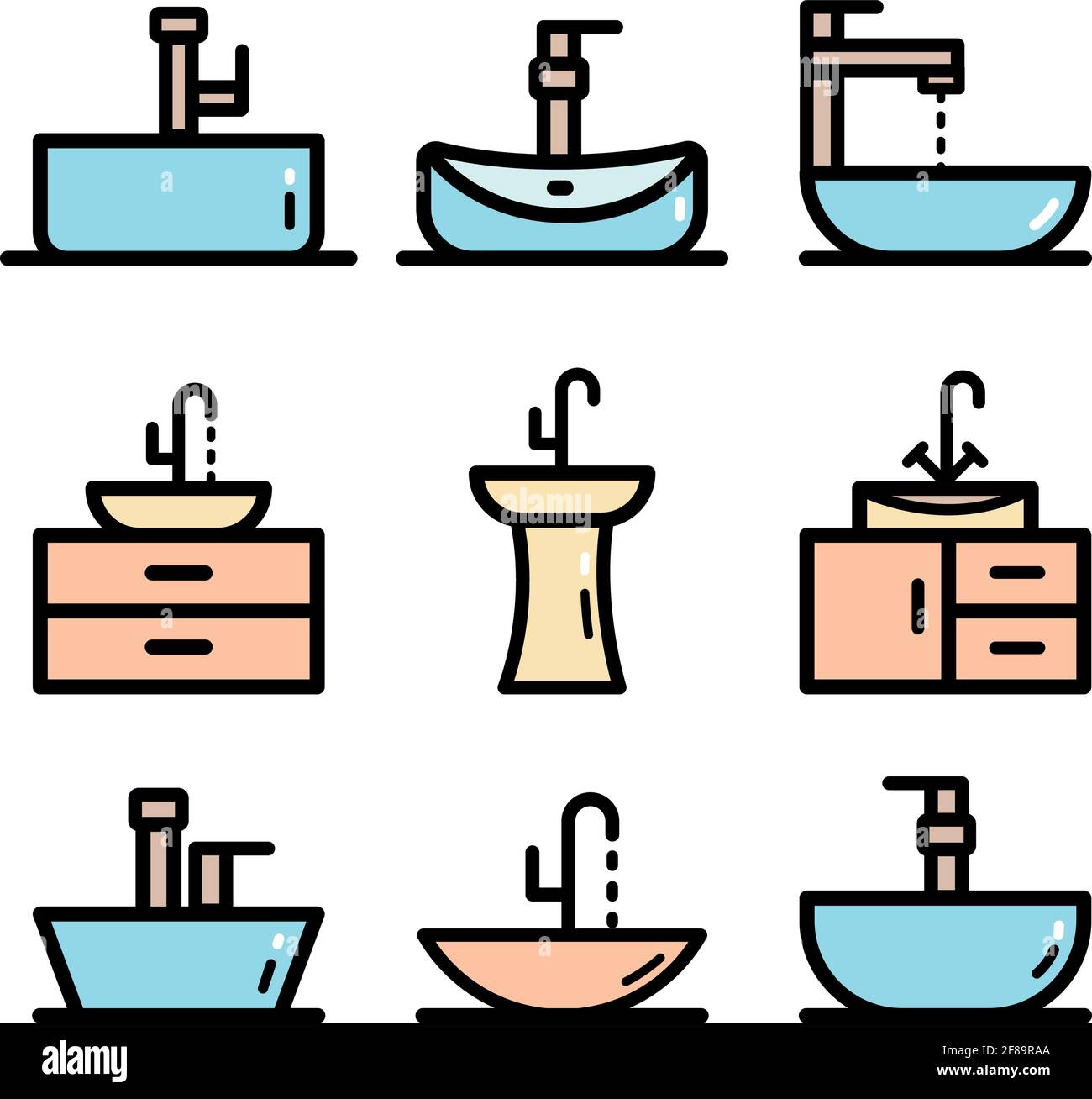 Sink simple color icons set isolated on white background. Vector ...