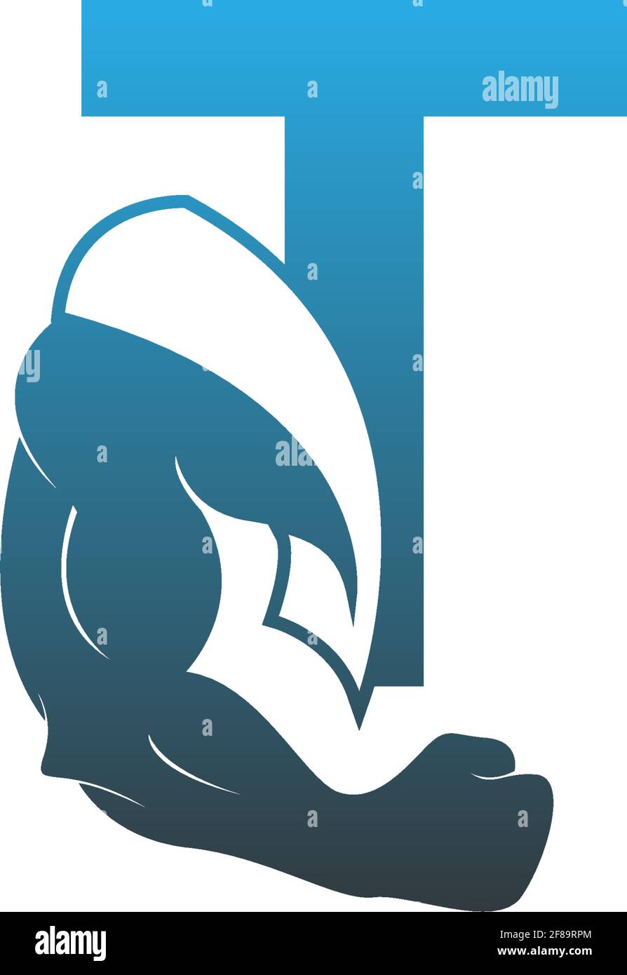 Letter T logo icon with muscle arm design vector illustration Stock ...