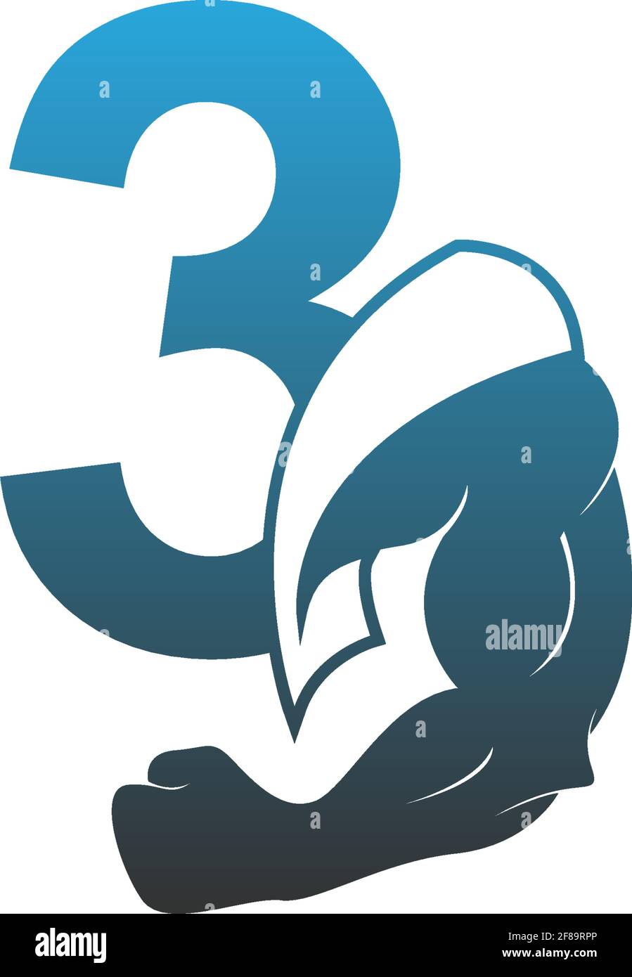 Number 3 logo icon with muscle arm design vector illustration Stock ...
