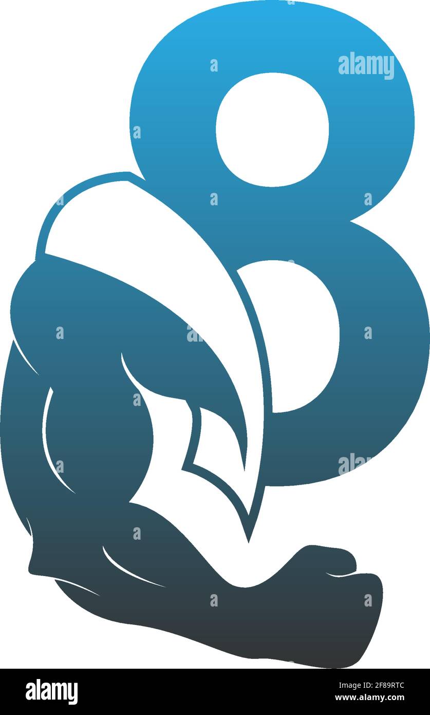 Number 8 logo icon with muscle arm design vector illustration Stock ...