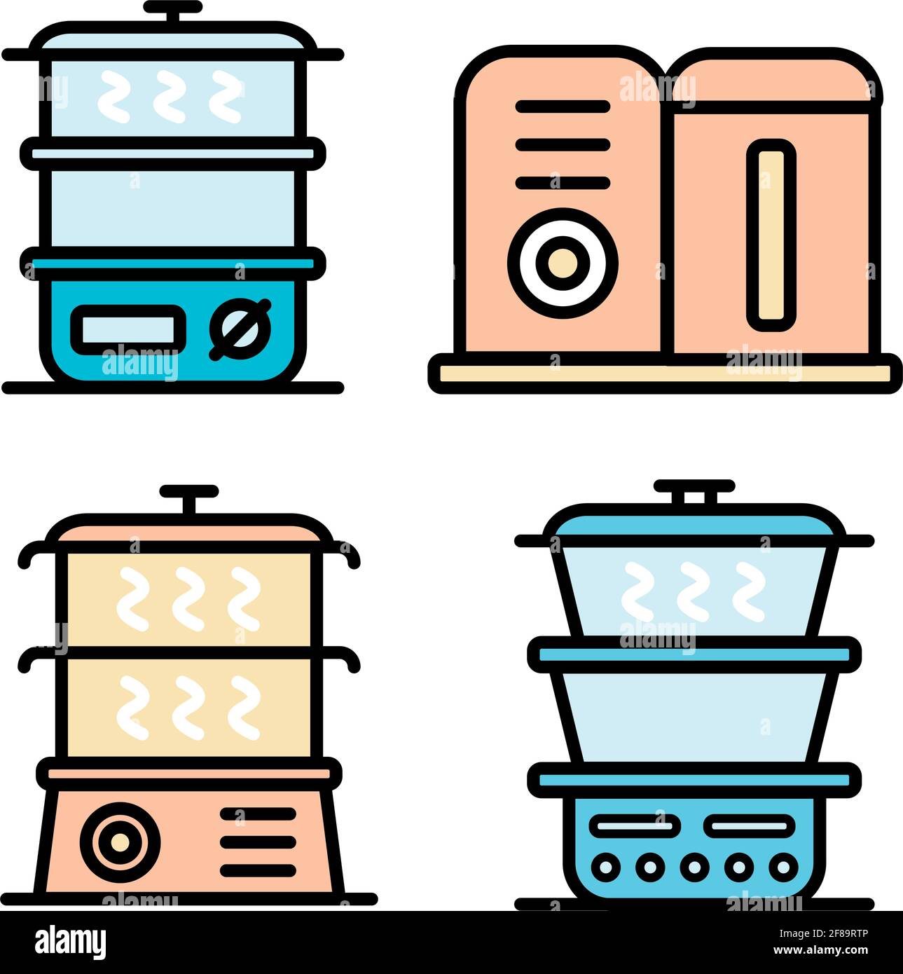Steamer simple color icon set. Vector steamer icons on white background ...
