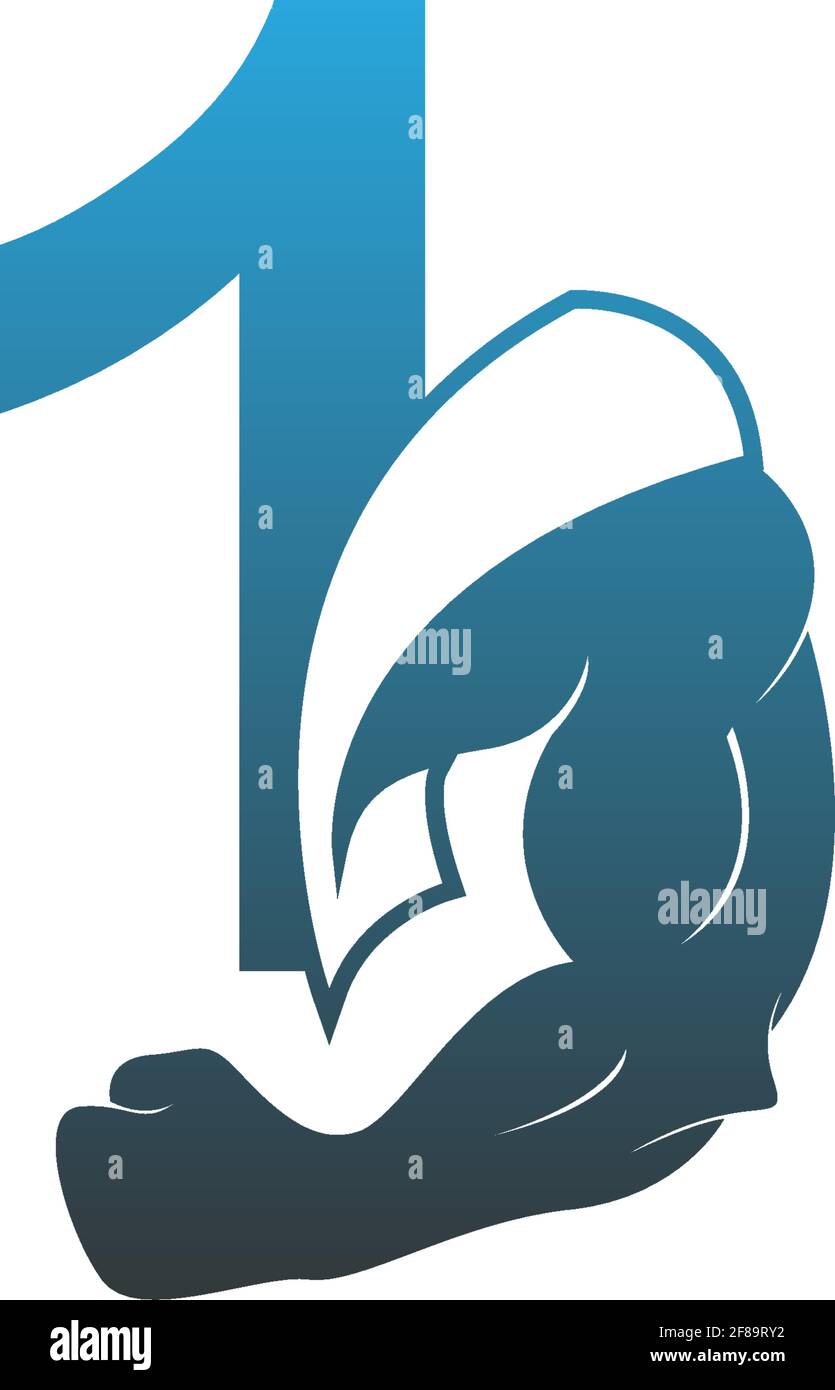 Number 1 logo icon with muscle arm design vector illustration Stock ...