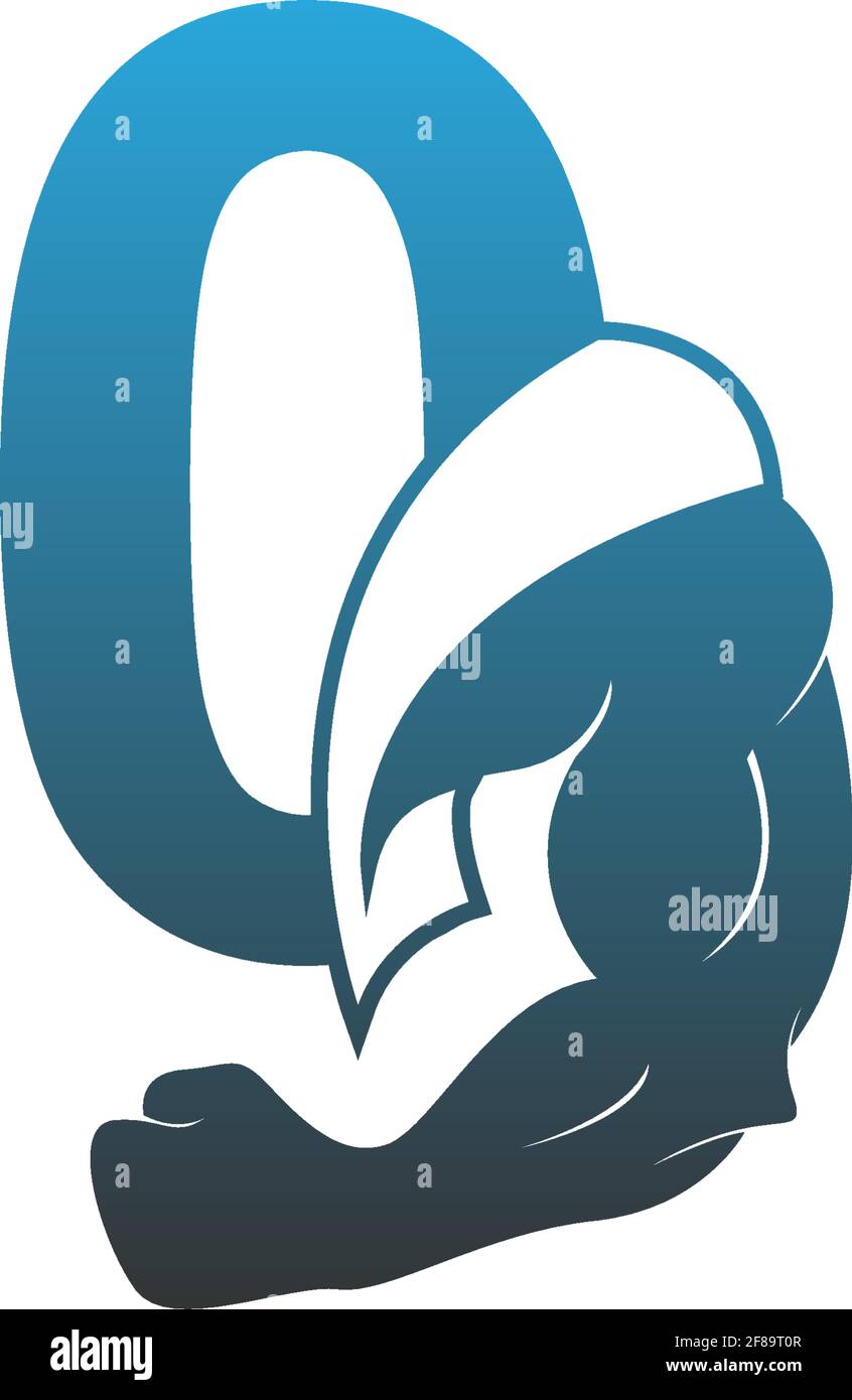 Number zero logo icon with muscle arm design vector illustration Stock ...