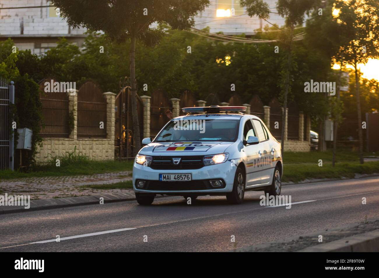 Romanian police (Politia Rutiera) car in traffic on the streets of ...