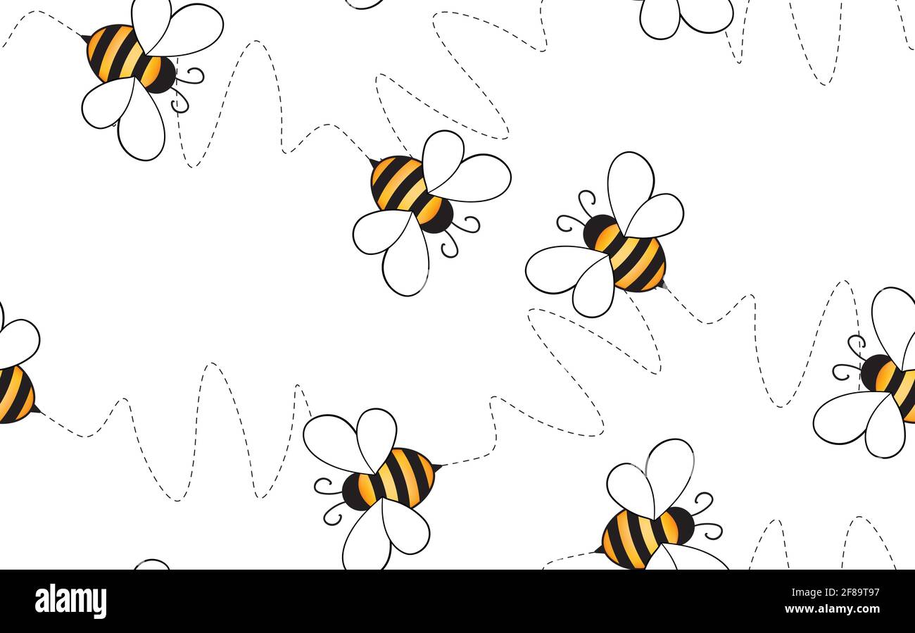 Seamless pattern with bees on white background. Small wasp. Vector ...