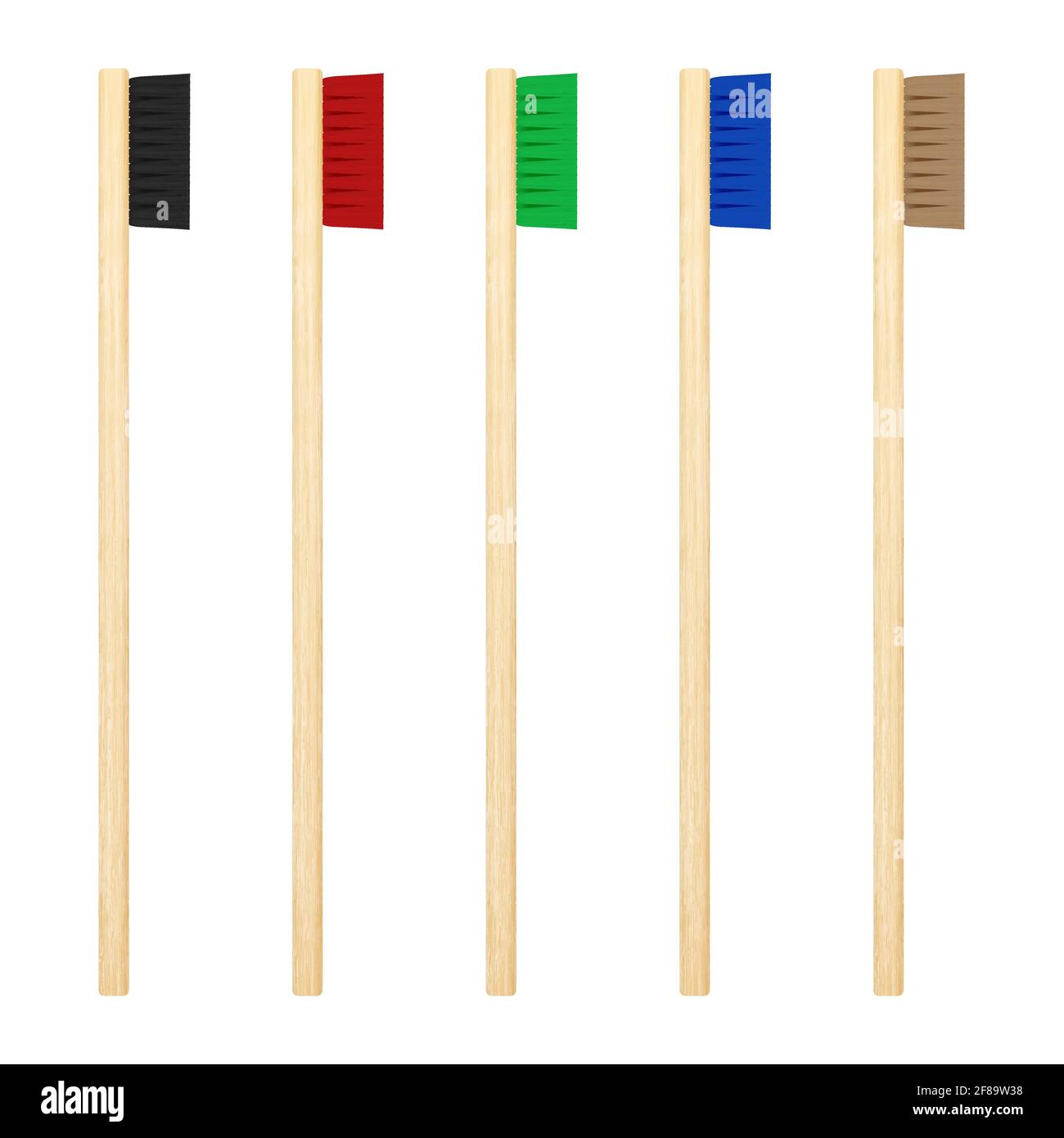 Vector 3d Realistic Brown Wooden, Bamboo Blank Toothbrush Set Isolated ...