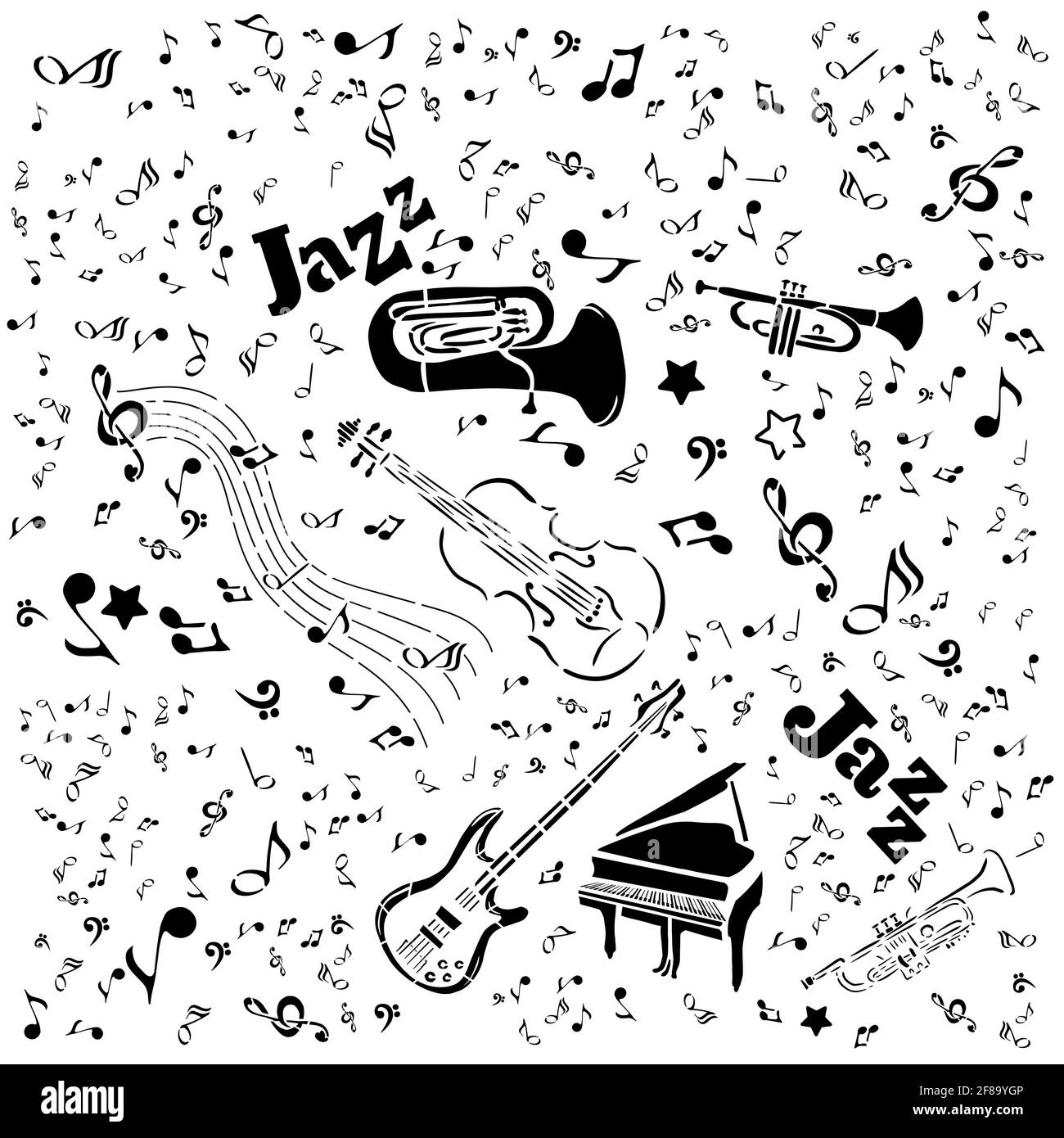 Monochrome background with musical instruments. Vector illustration ...