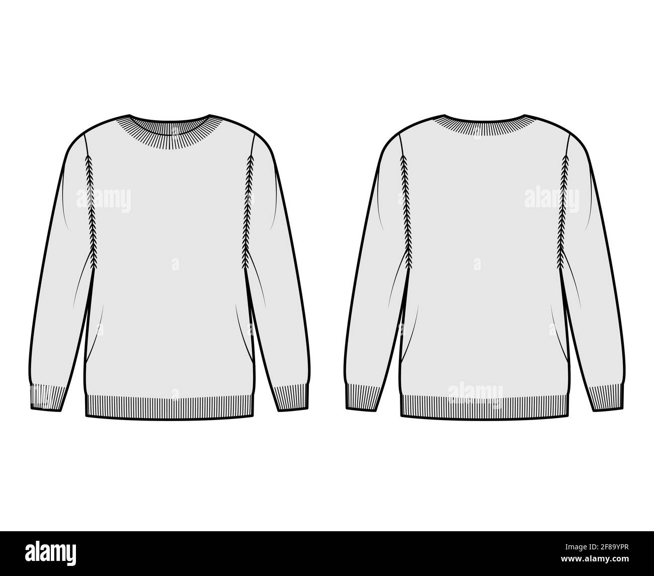Sweater technical fashion illustration with rib crew neck, long sleeves ...