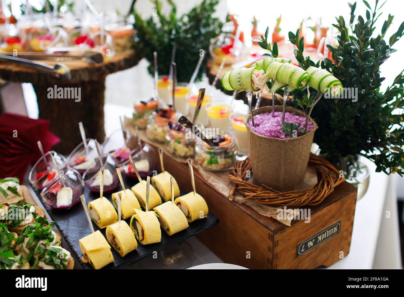 Delicious snacks at the banquet. Catering on banquet Stock Photo - Alamy