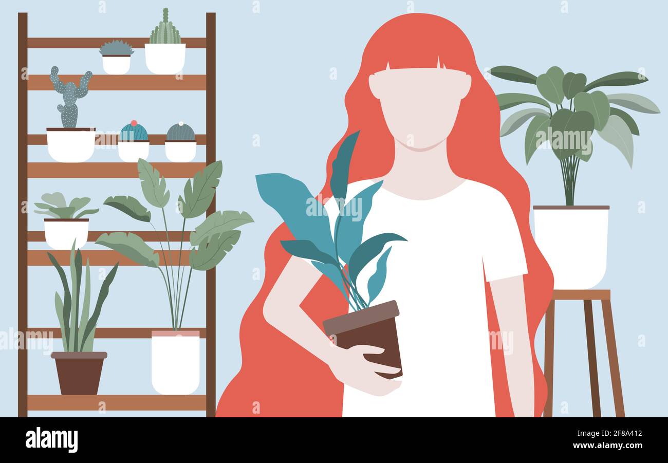 Girl with plant Vector illustration Flat design Stock Vector Image ...