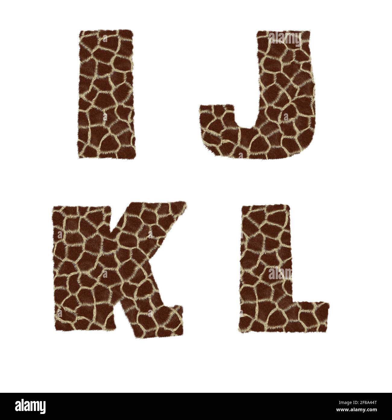 3D rendering of giraffe fur alphabet - letters I-L Stock Photo - Alamy