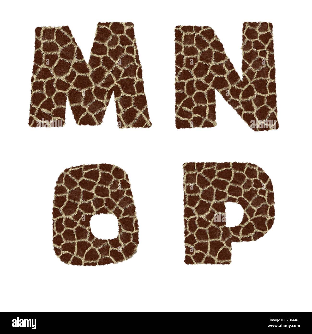 3D rendering of giraffe fur alphabet - letters M-P Stock Photo - Alamy