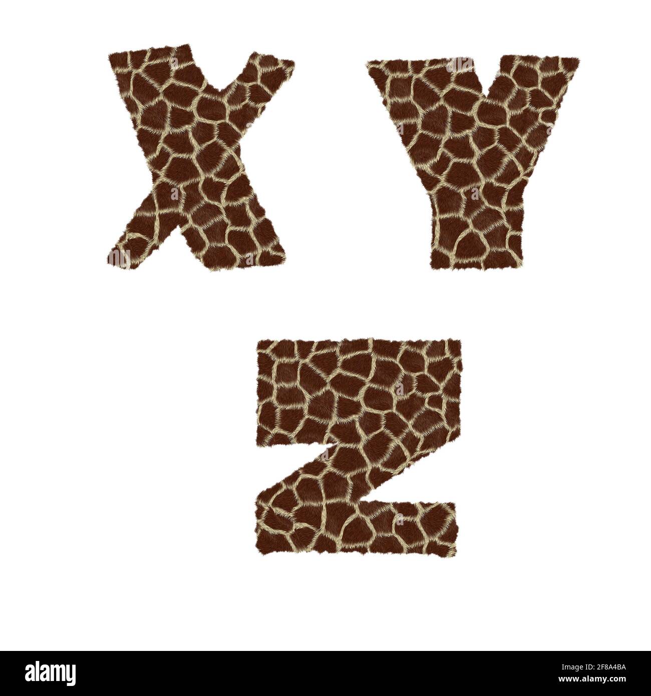 3D rendering of giraffe fur alphabet - letters X-Z Stock Photo - Alamy