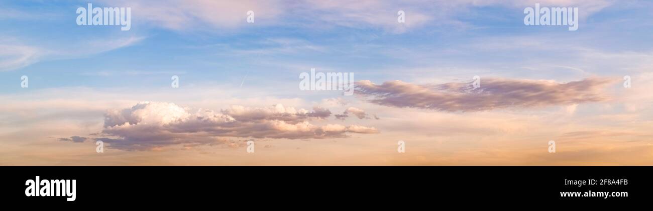 Panorama during sunset over forest with pastel colors sky Stock Photo ...