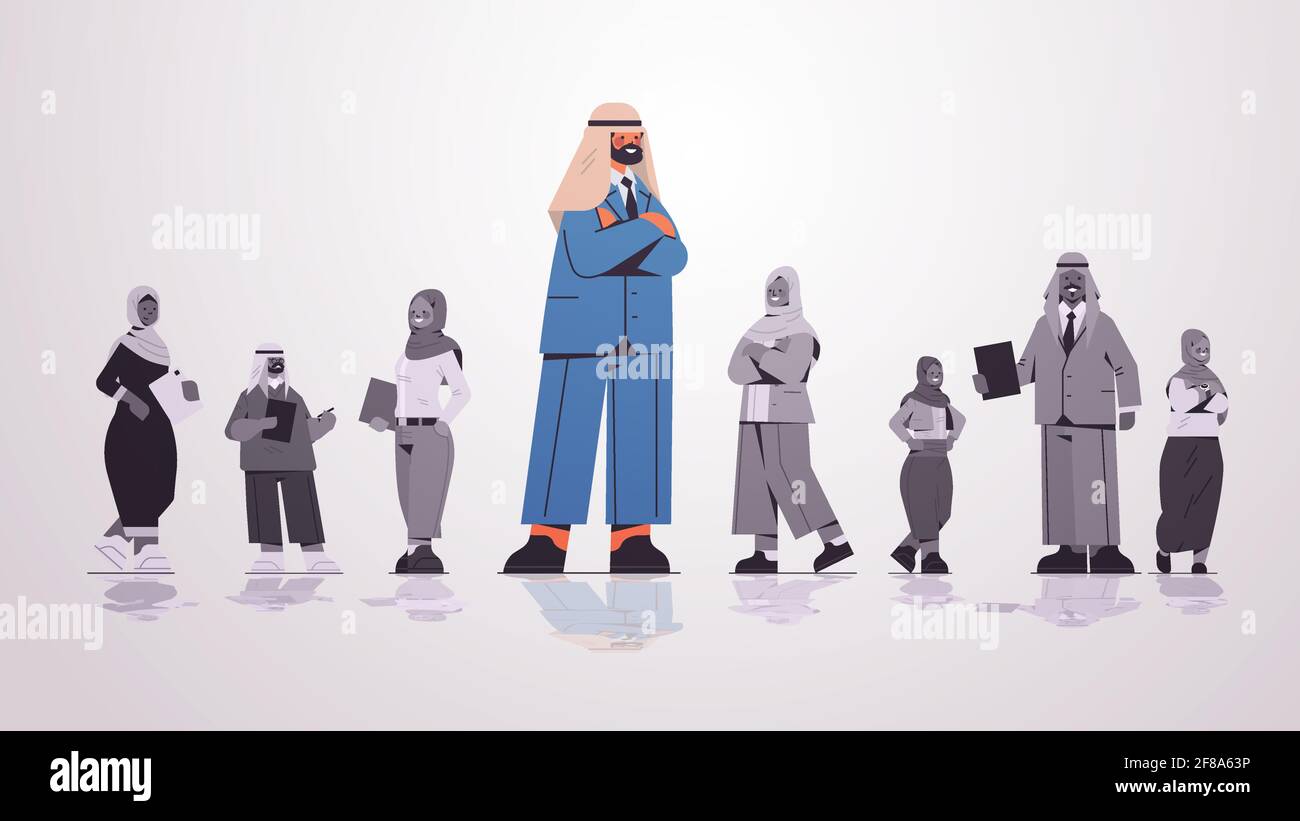 arab businessman leader standing in front of arabic businesspeople ...