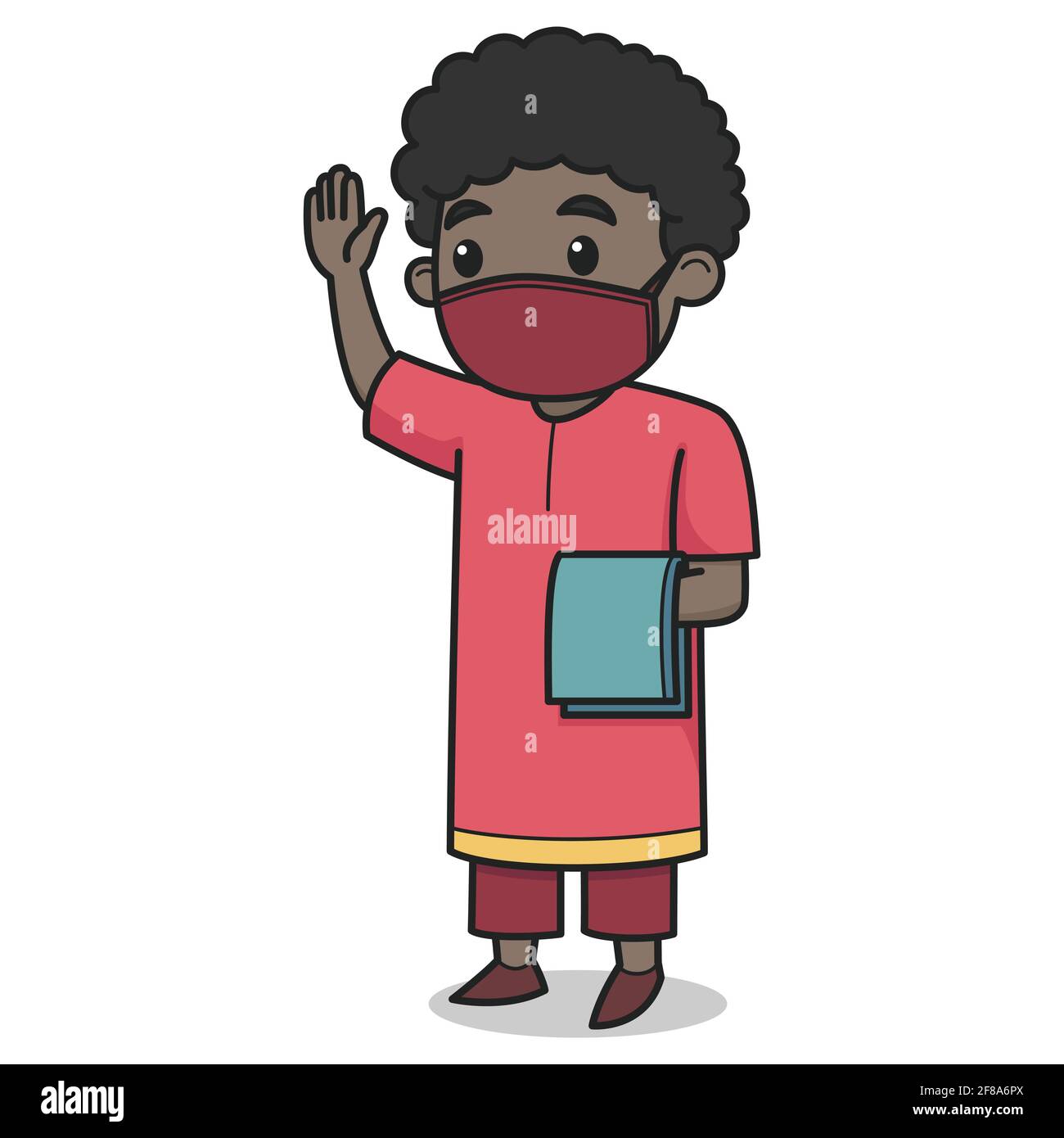 African Muslim Boy Character Wearing Face Mask. Vector Illustration ...