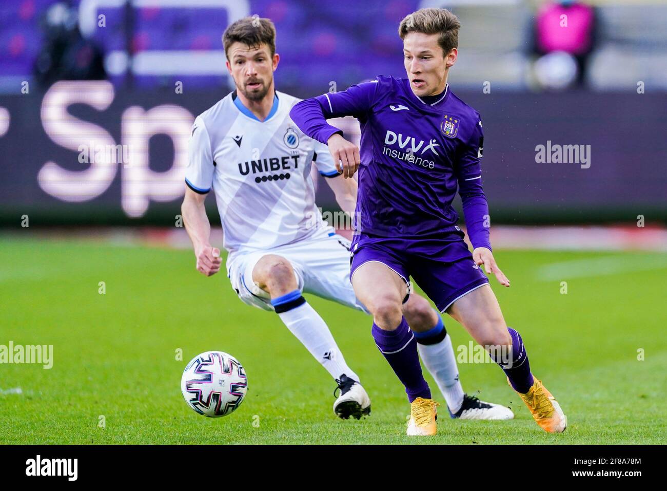 ANDERLECHT, BELGIUM - APRIL 11: Brandon Mechele of Club Brugge, Yari ...