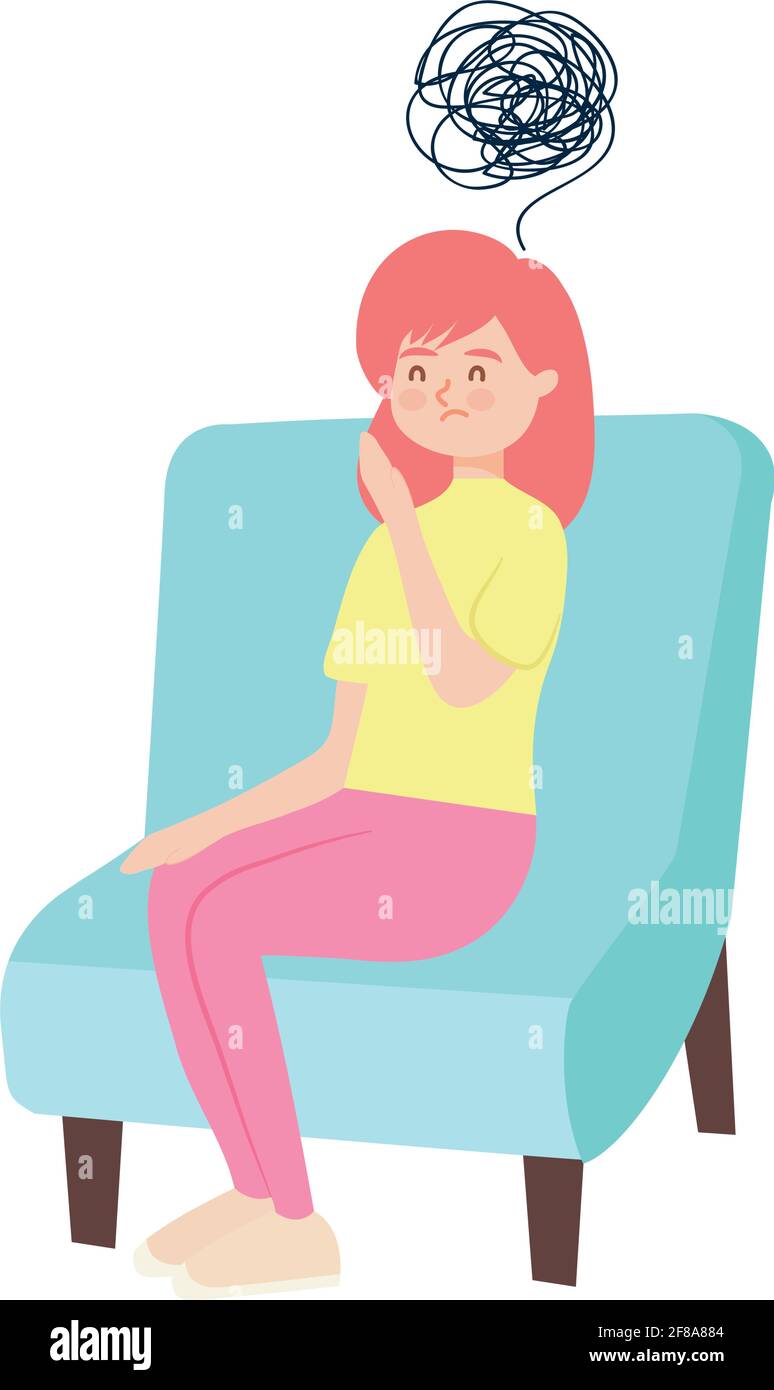 Woman in depression sitting on chair Stock Vector Image & Art - Alamy