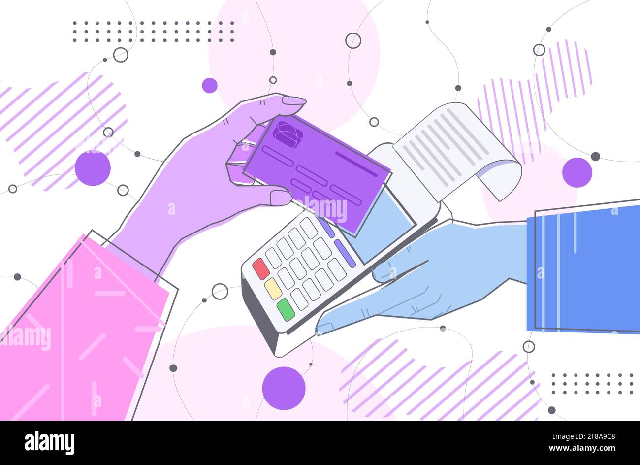 hand holding credit card near payment terminal complete transaction ...