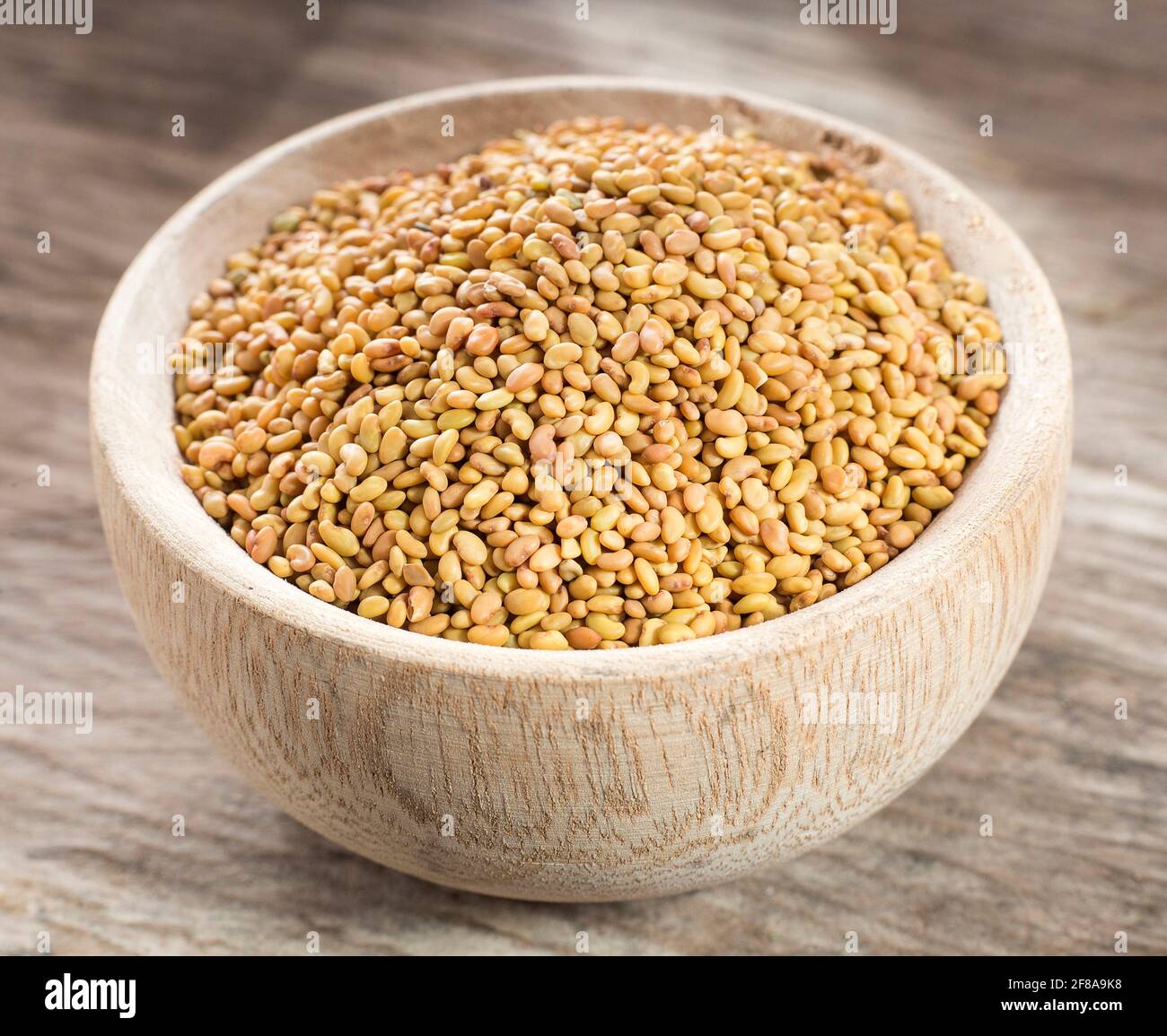 Organic alfalfa seeds in the wooden bowl - Medicago sativa Stock Photo ...