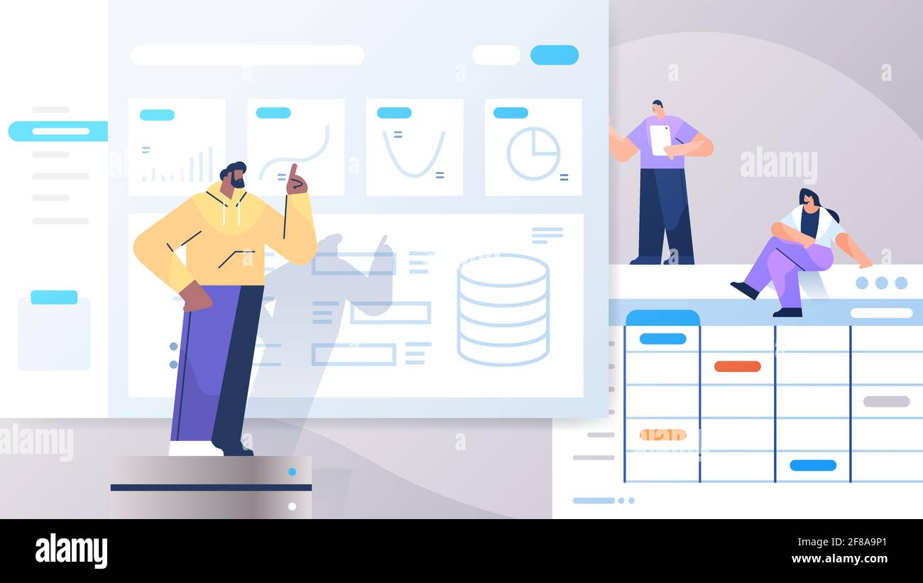 mix race businesspeople team analyzing charts and graphs data analysis ...
