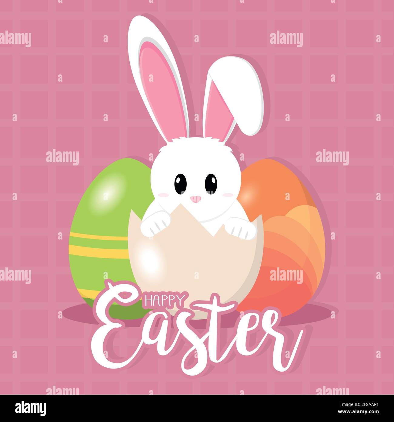 Cute bunny in a easter egg. Happy easter poster - Vector illustration ...