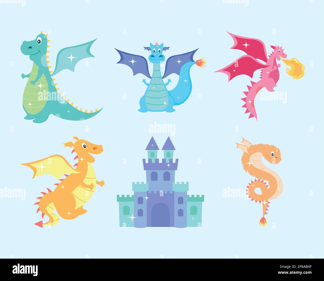 cartoon dragons and fairytale castle Stock Vector Image & Art - Alamy