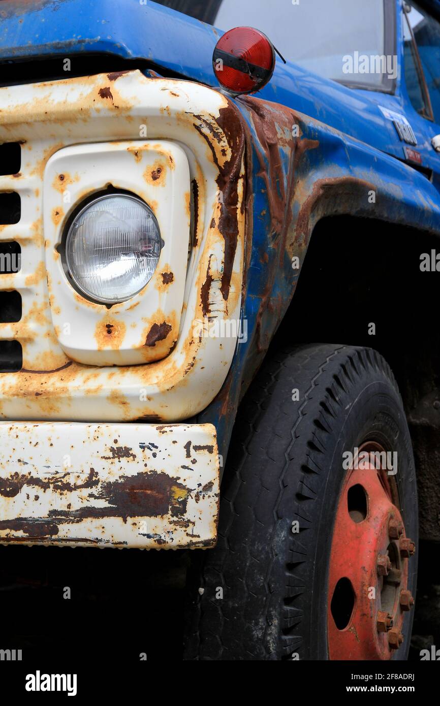 Colorful Close-Up of Vintage Blue Truck with Rust and Red Accents Stock ...