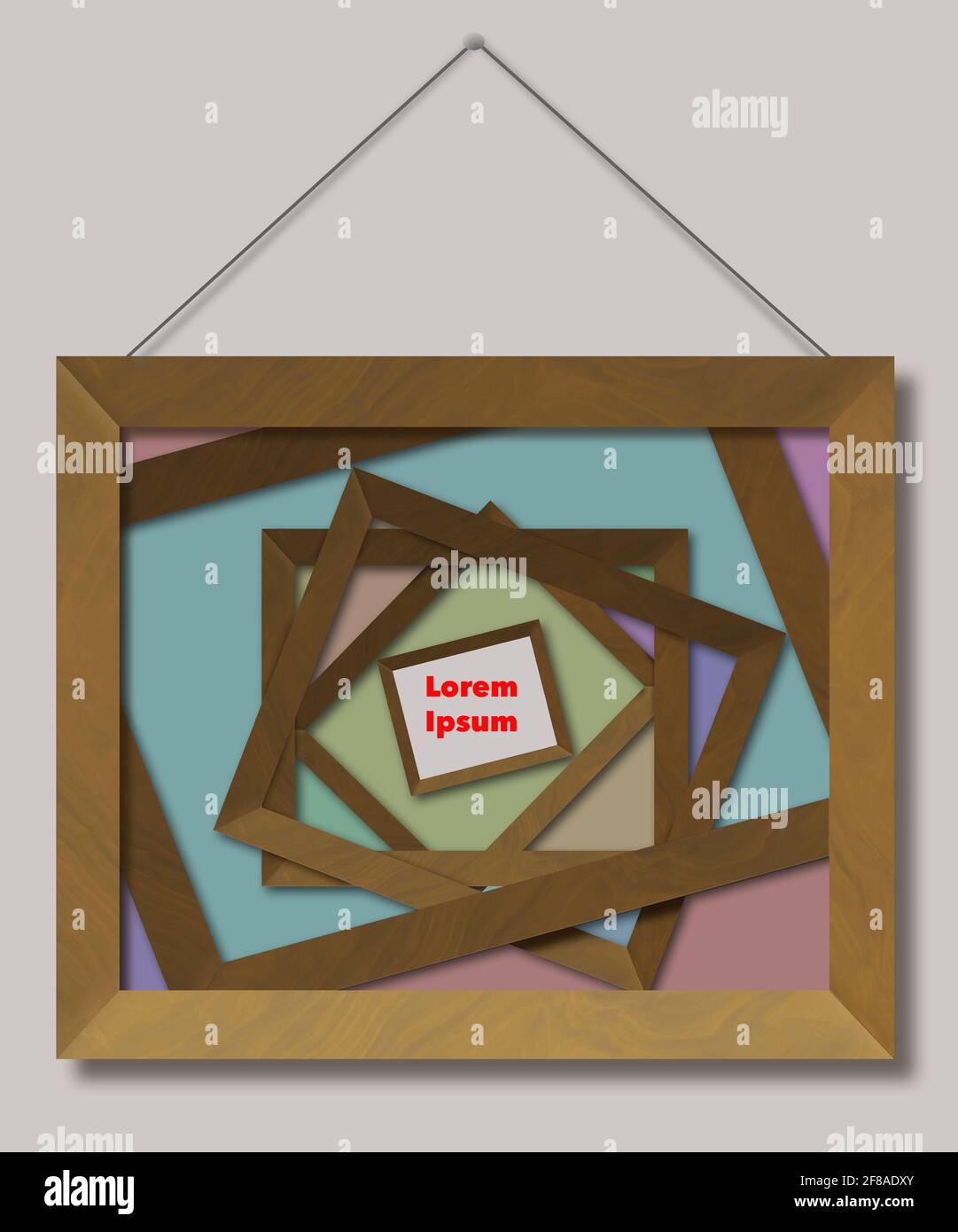 Empty wooden picture frames are stacked on one another with a single ...