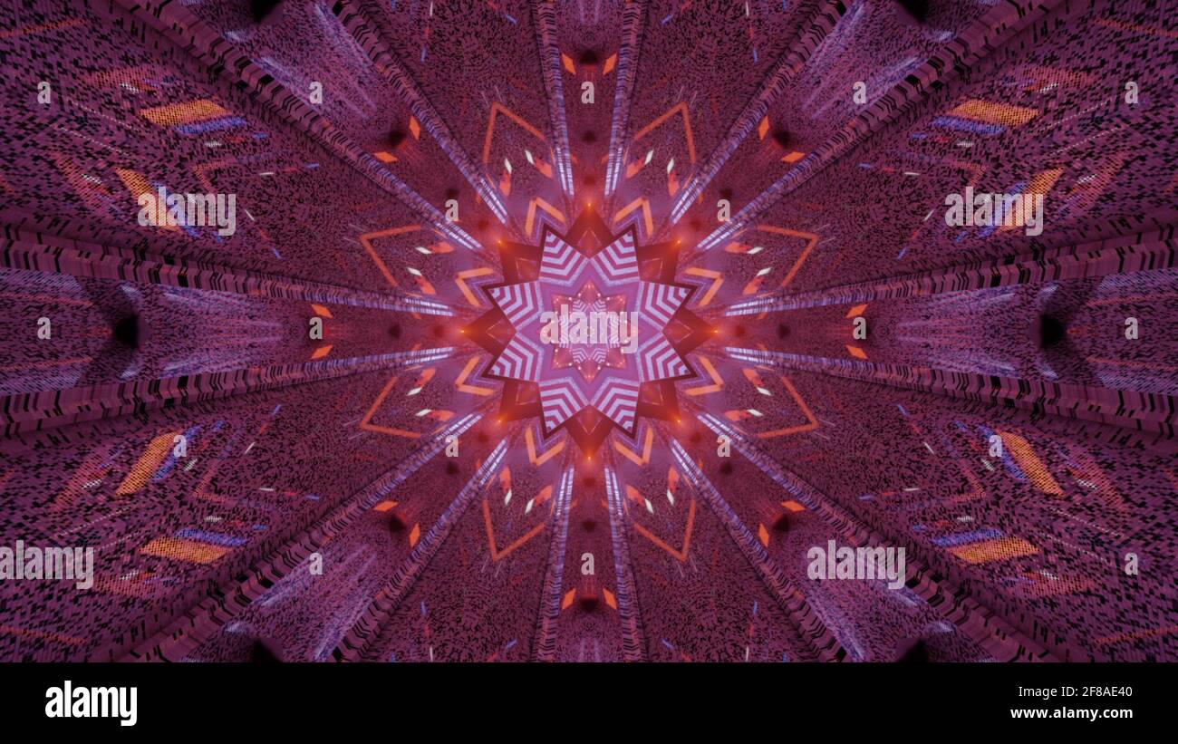 3D rendering of cool futuristic kaleidoscopic patterns background in vibrant purple colors Stock ...