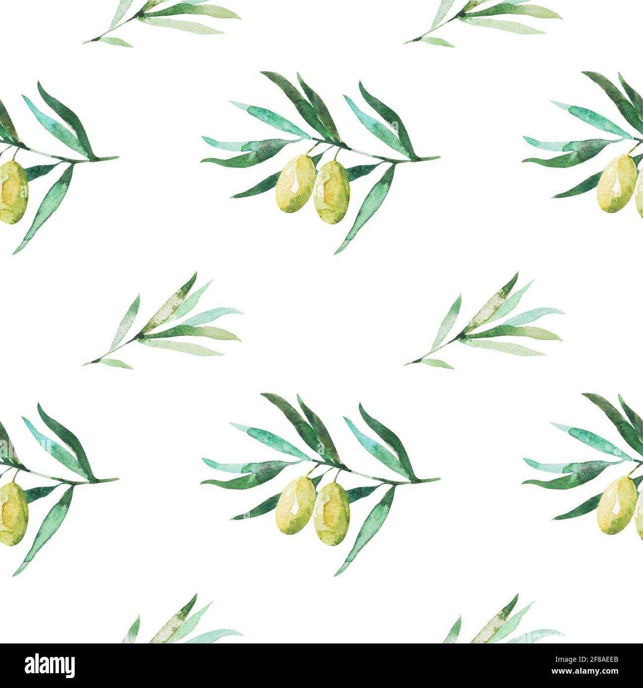 Seamless pattern with olive branches and olives. Watercolor hand ...
