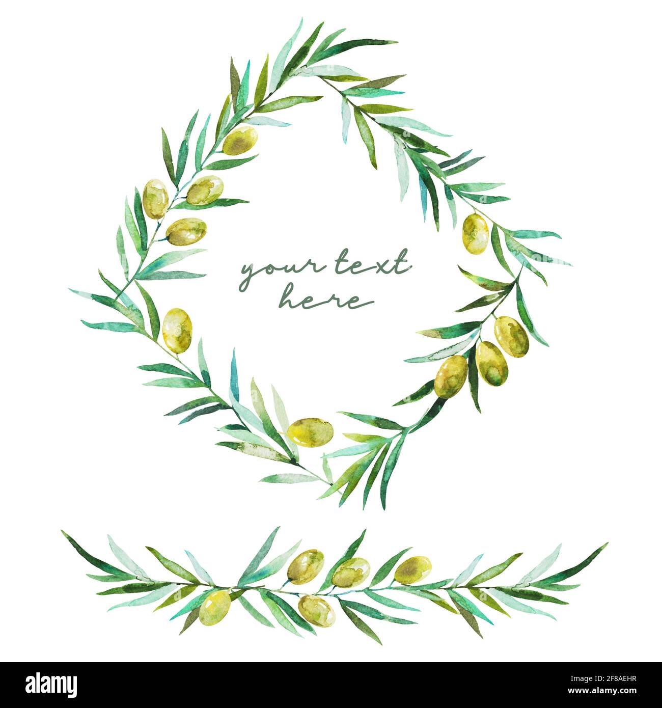 Seamless pattern with olive branches and olives. Watercolor hand ...