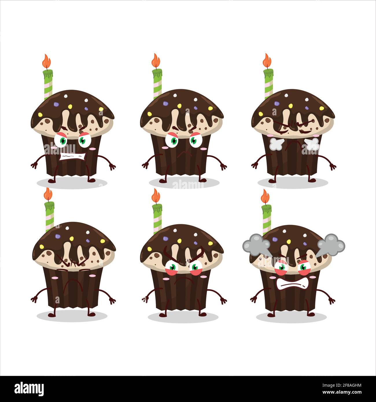 Birthday muffin cartoon character with various angry expressions ...