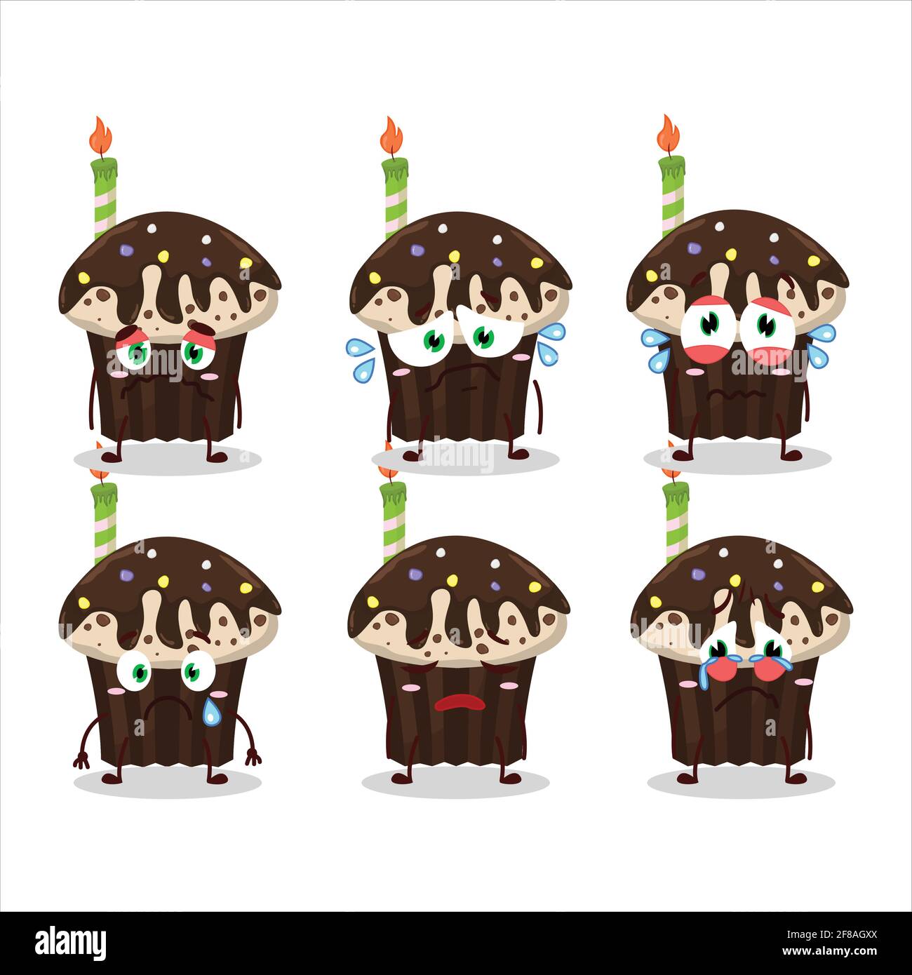 Birthday muffin cartoon character with sad expression. Vector ...