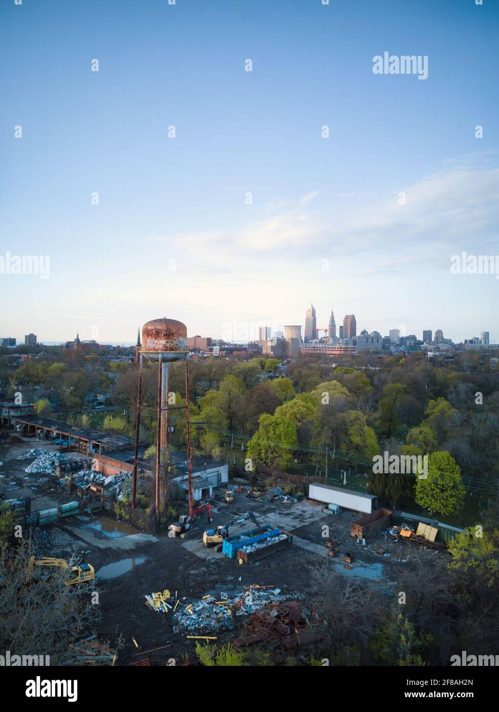 cleveland ohio scrap yard and water tower from drone Stock Photo - Alamy