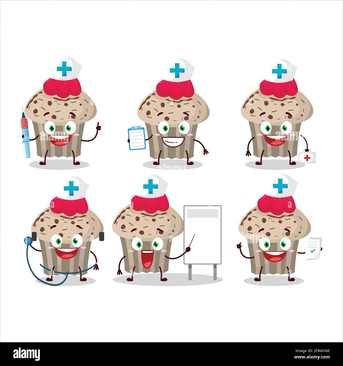 Doctor profession emoticon with birthday strawberry muffin cartoon ...