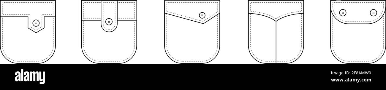 Patch pocket. Set of uniform patch pockets shapes for clothes, dress ...