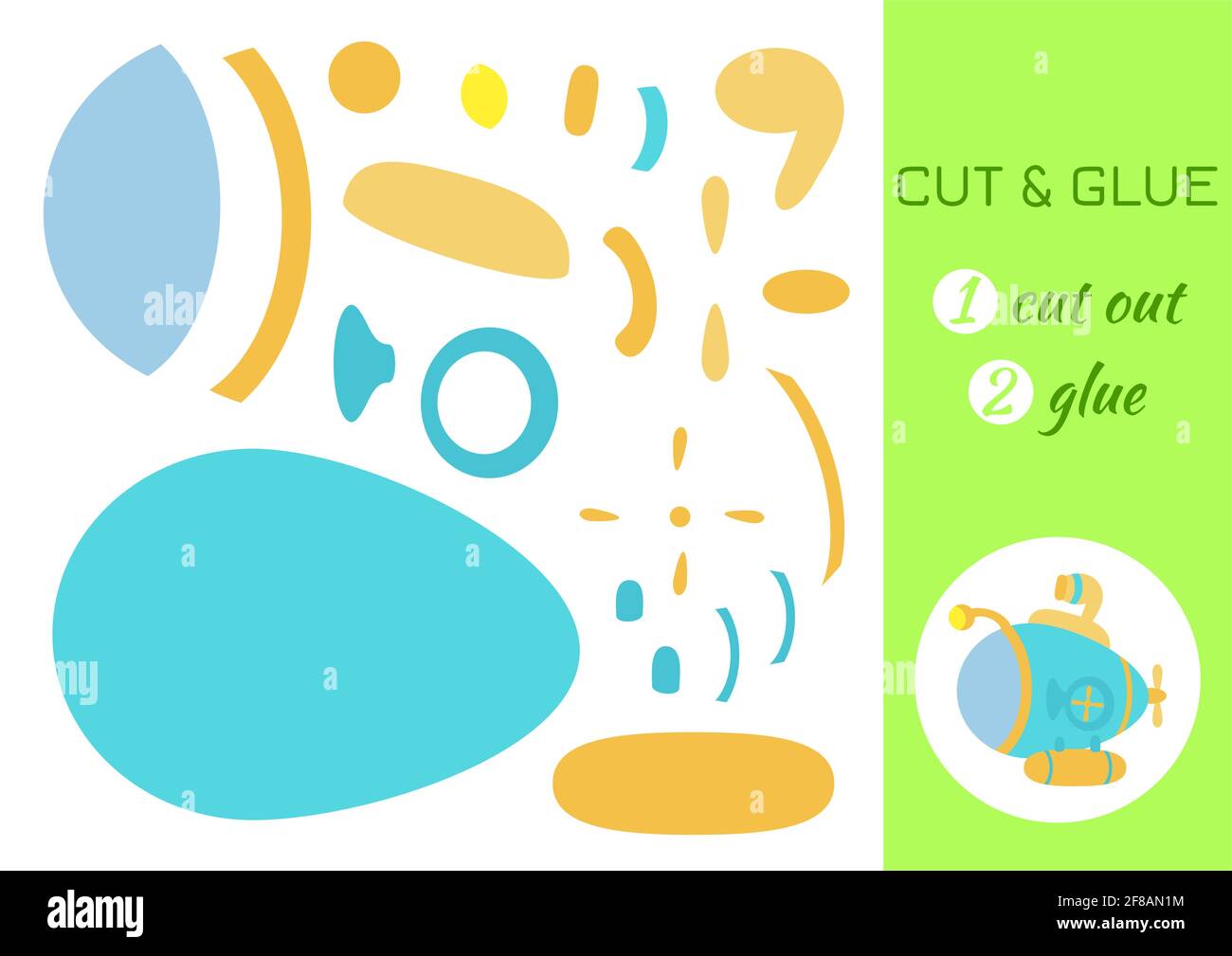 Cut and glue paper cartoon turquoise submarine. Cut and paste craft ...