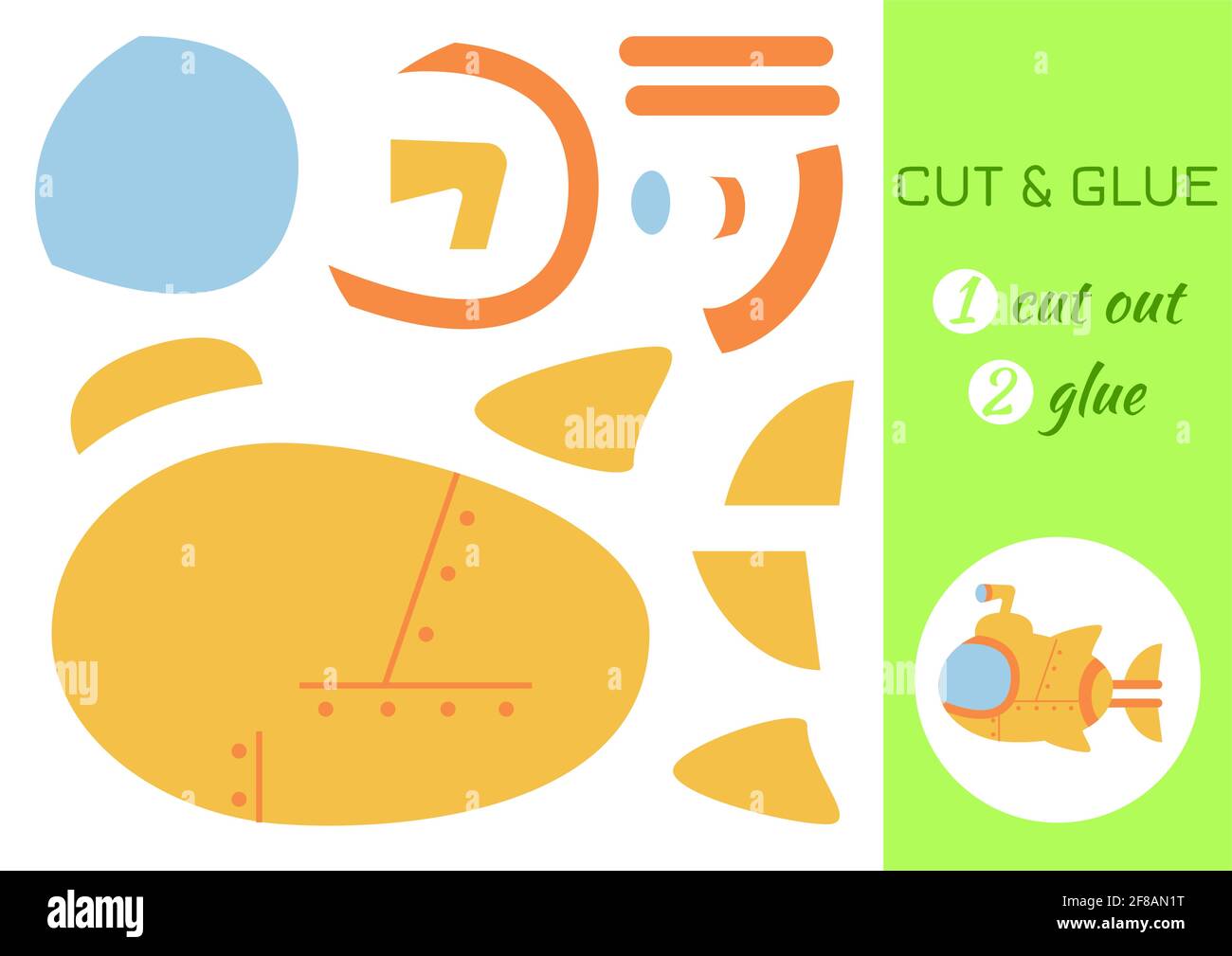 Cut and glue paper cartoon yellow submarine. Cut and paste craft ...