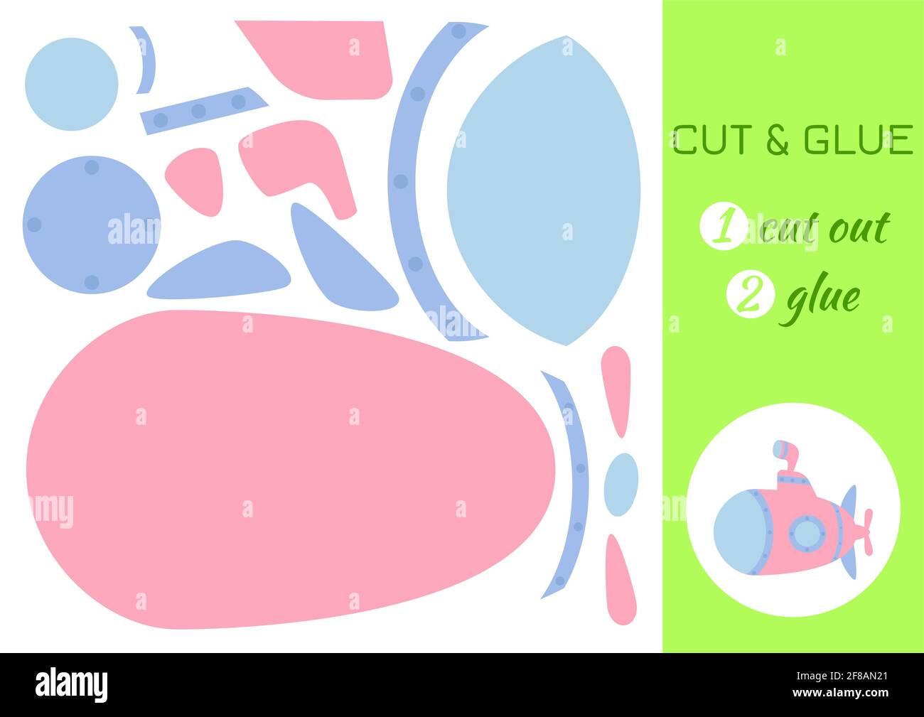 Cut and glue paper cartoon pink submarine. Cut and paste craft activity ...