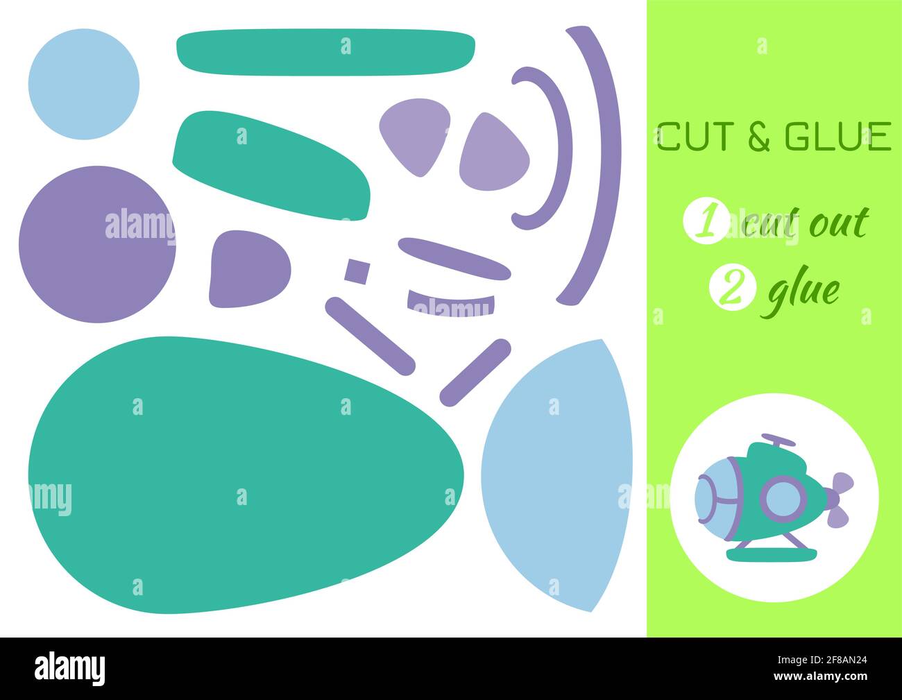 Cut and glue paper cartoon green submarine. Cut and paste craft ...