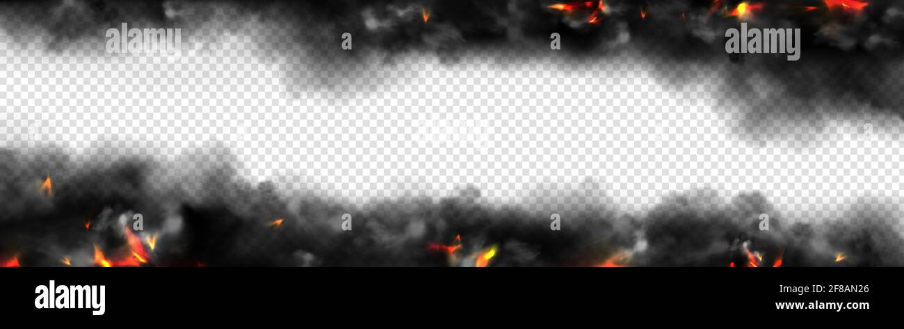 Realistic smoke with fire glow or sparks border. Burning flame ...