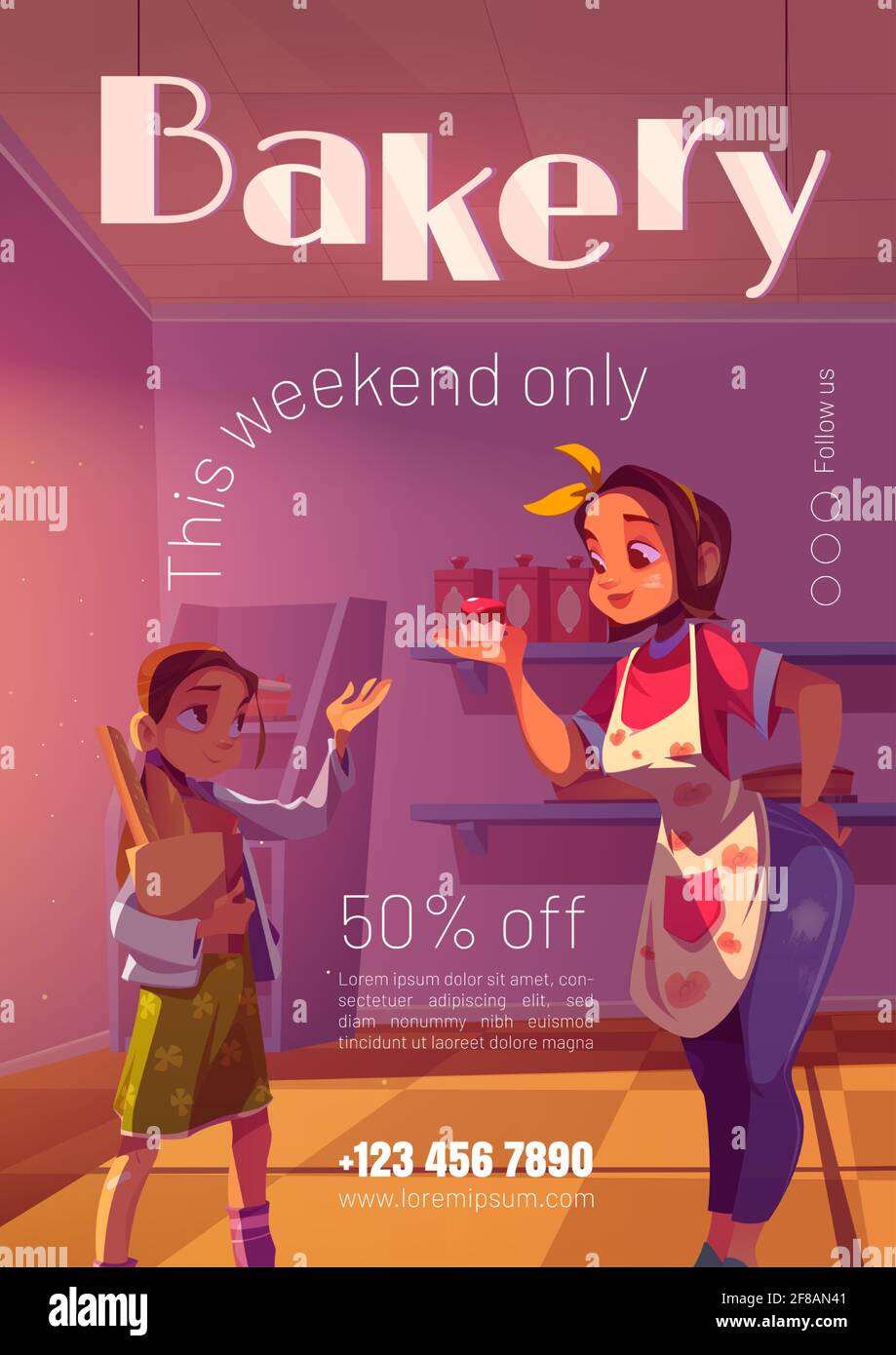 Bakery poster with special offer. Vector flyer of pastry store with ...