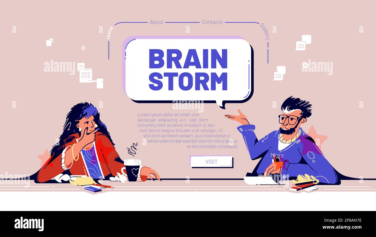 Brainstorm banner. Concept of team meeting in company office for ...