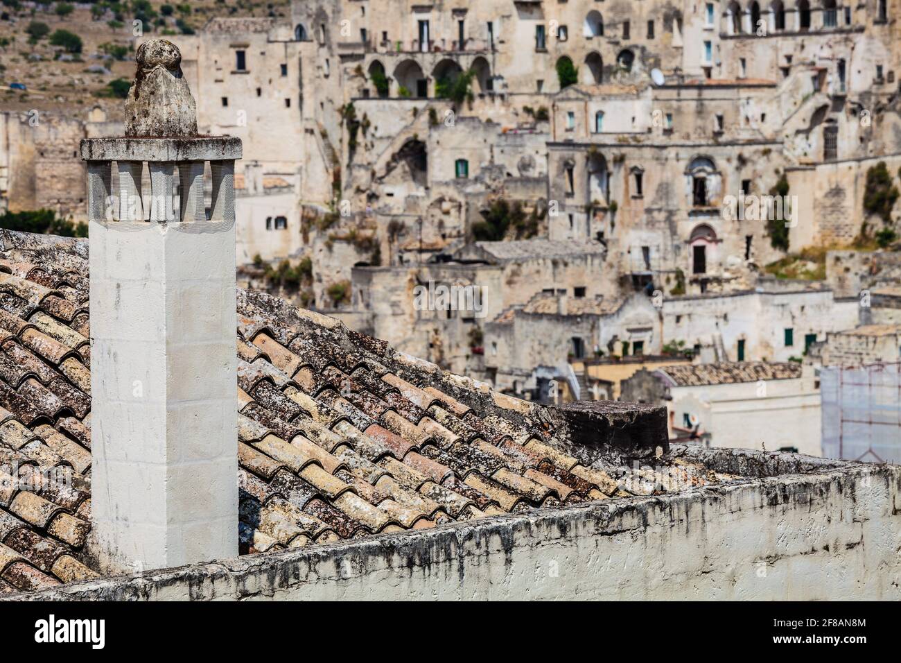Ancient Italian village. The roof of an old house with tiles and the ...